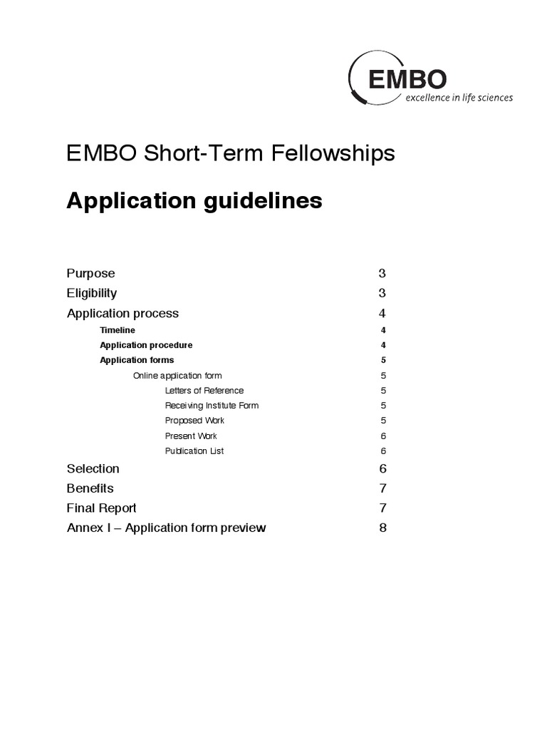 EMBO Short-Term Fellowships: Application Guidelines | PDF | Biology ...