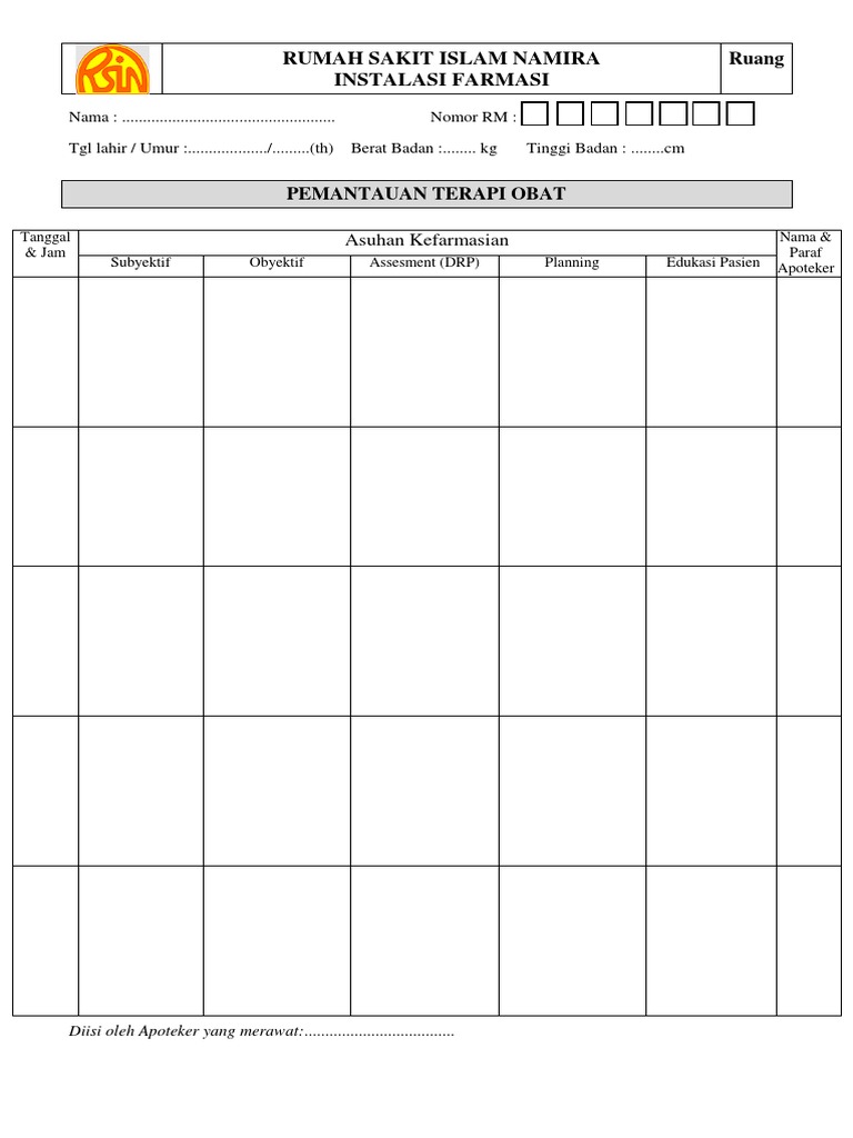 01 Form Pemantauan Terapi Pasien (SOAP) | PDF | Kesehatan Holistik