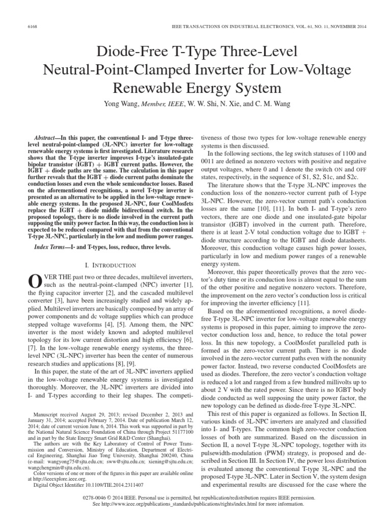Diode-Free T-Type Three-Level Neutral-Point-Clamped Inverter For Low ...