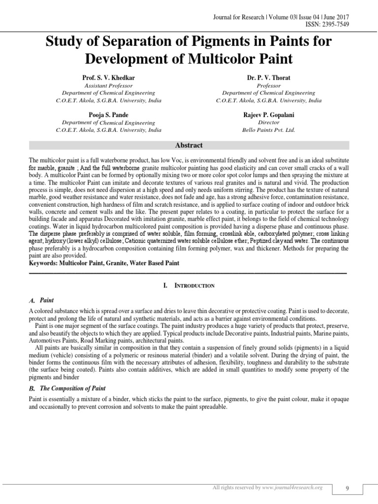 Study of Separation of Pigments in Paints For Development of Multicolor ...