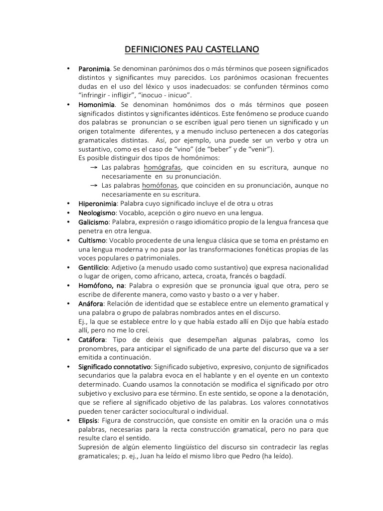 Definiciones Pau Castellano | PDF | Palabra | Lengua española