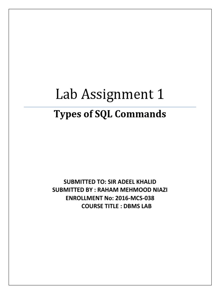 Lab Assignment 1: Types of SQL Commands | PDF | Database Transaction | Sql