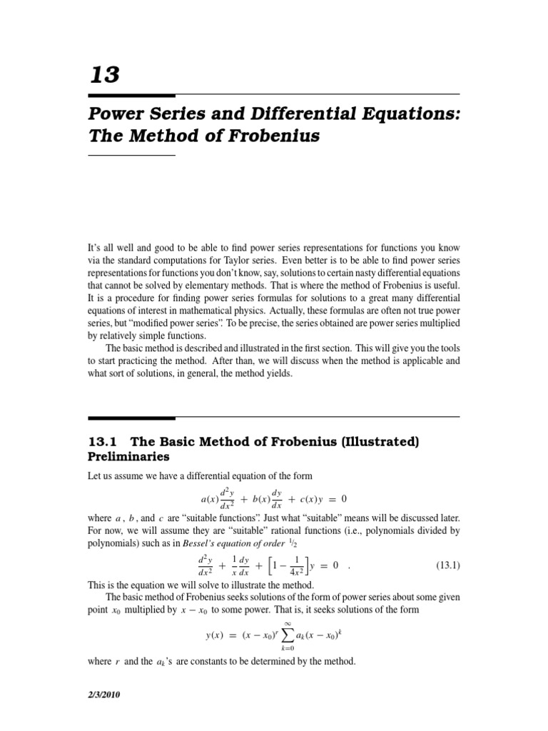 Power Series and Differential Equations: The Method of Frobenius | PDF | Equations | Exponentiation