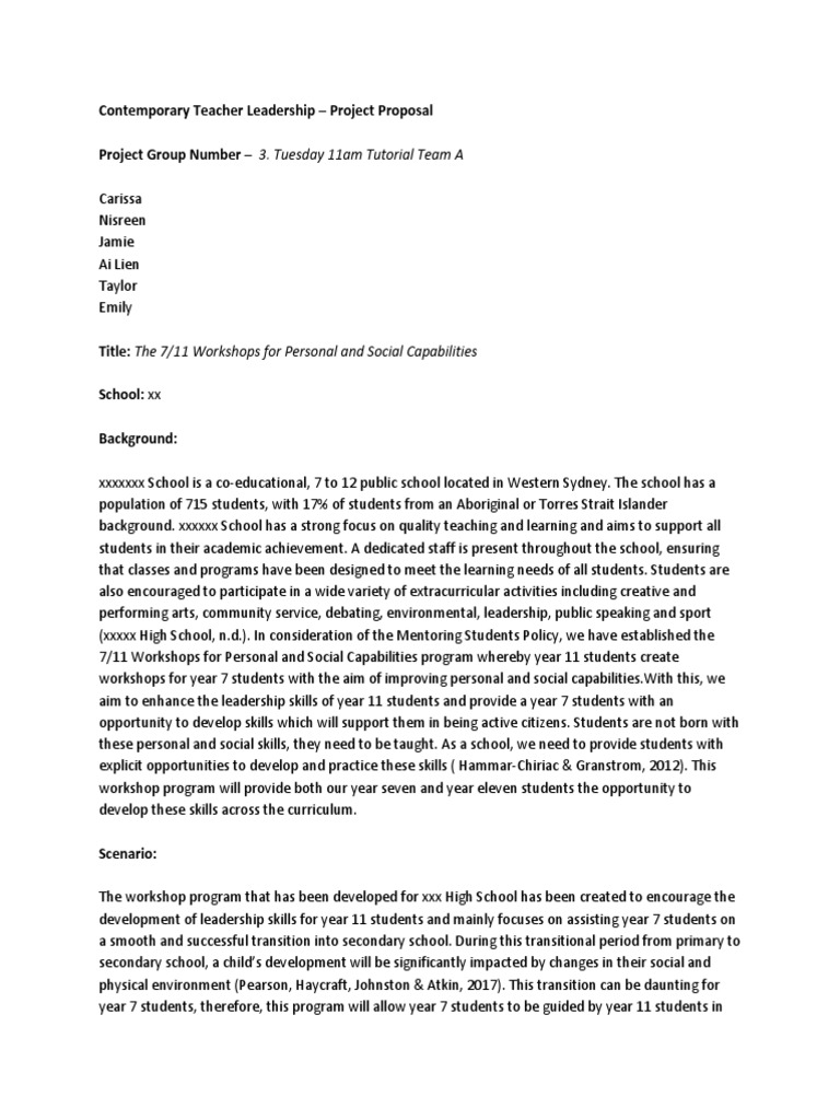 Contemporary Teacher Leadership - Project Proposal Project Group Number ...
