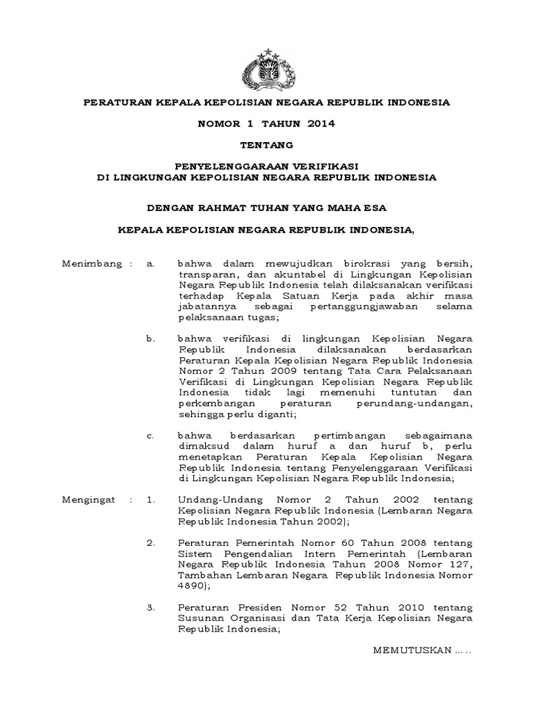 Perkap No 1 Tahun 2014 | PDF