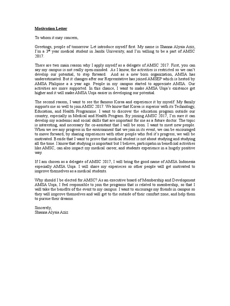 Motivation Letter Guideline-AMSC 2017 | PDF