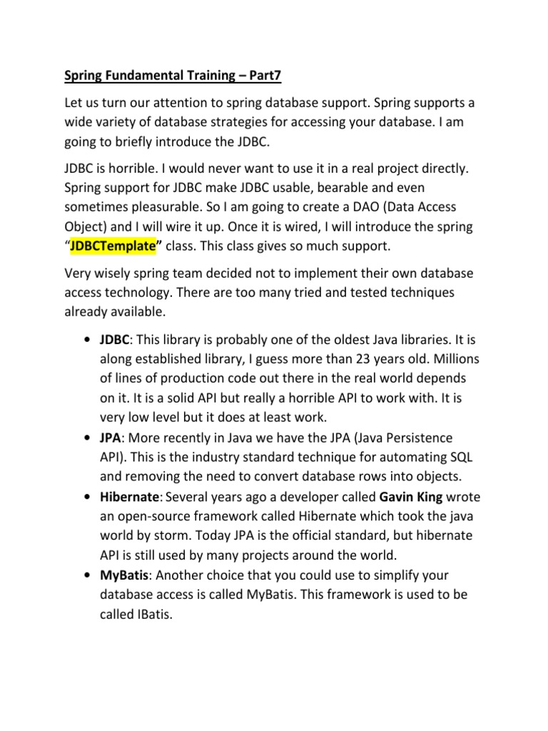 Spring Fundamental Training - Part7 | PDF | Method (Computer Programming) | Databases