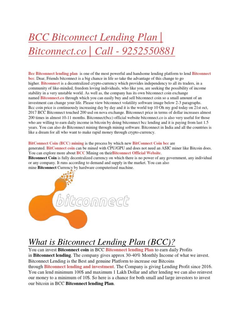 BCC Bitconnect Lending Plan | PDF | Bitcoin | United States Dollar