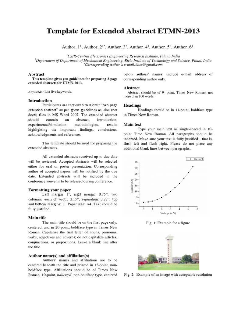 Template For Extended Abstract ETMN Conference | PDF | Abstract ...