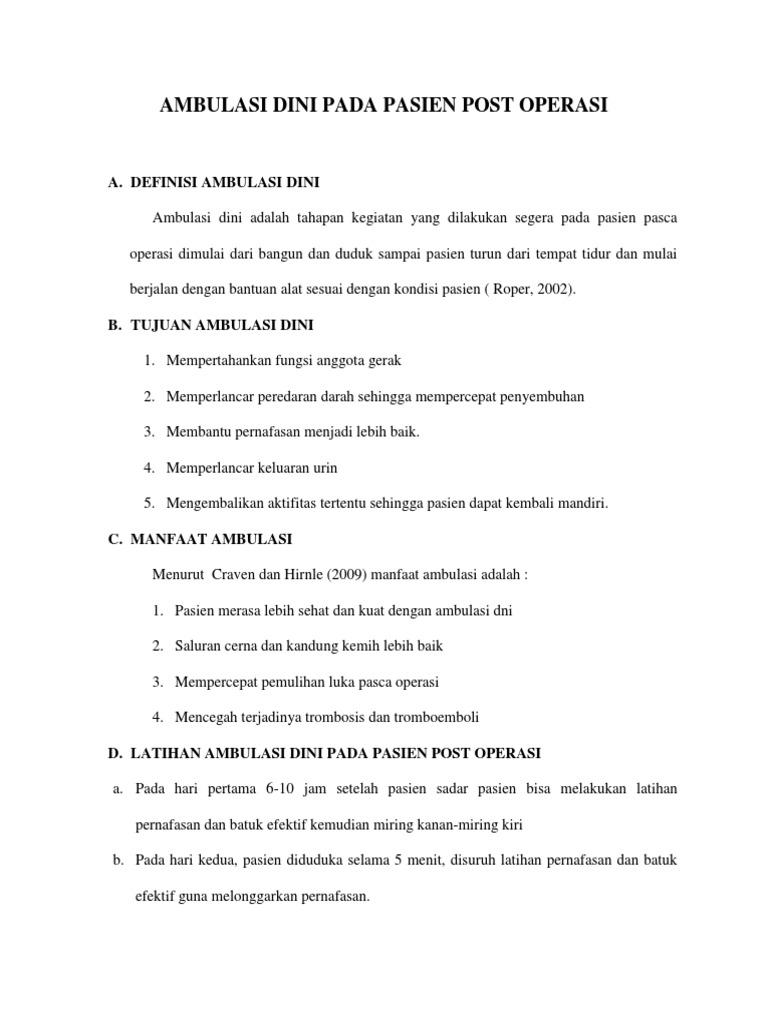 Ambulasi Dini Pada Pasien Post Operasi | PDF | Kesehatan Holistik ...