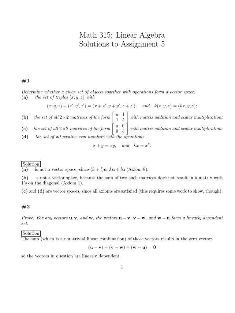 HW 5 Ans | PDF | Vector Space | Linear Subspace
