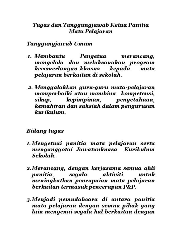 Tugas dan Peranan Ketua Panitia | PDF