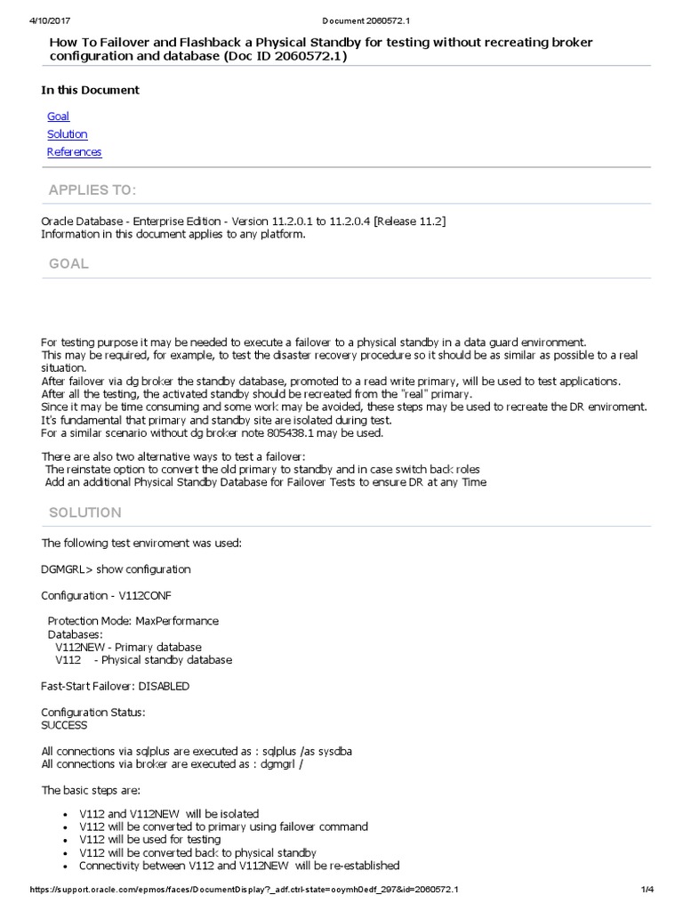How To Failover and Flashback A Physical Standby 2 | PDF | Oracle Database | Databases