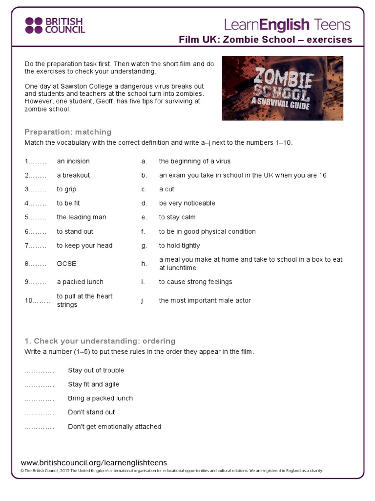 Zombie School - Exercises | PDF