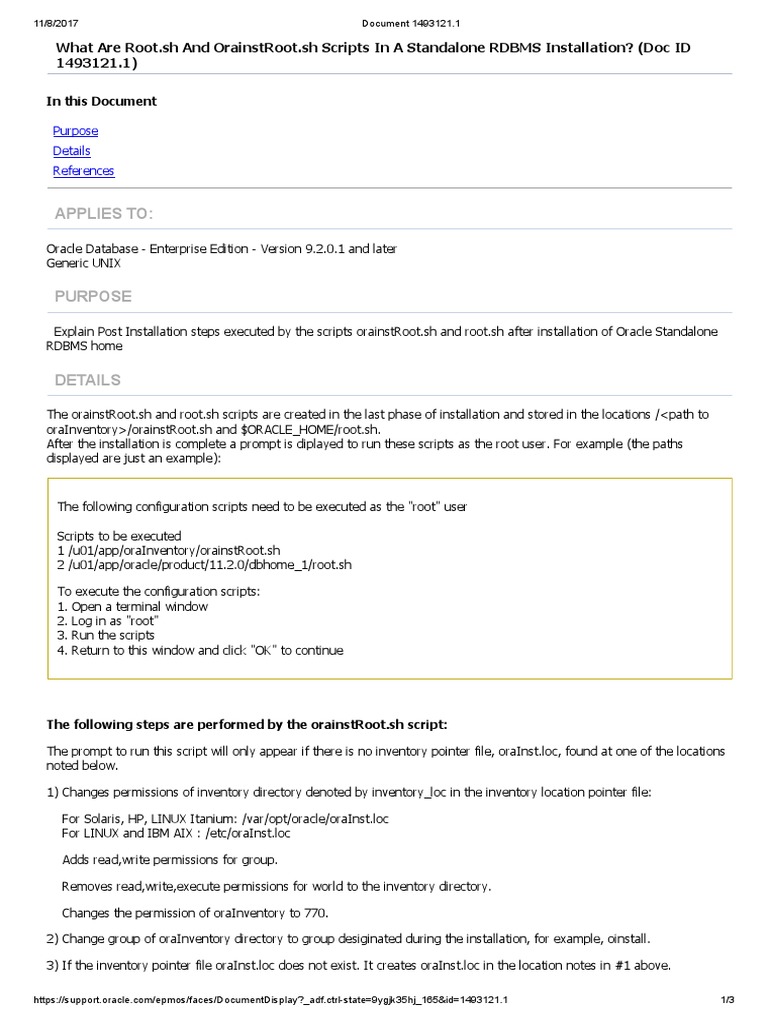 What Are Root - SH and OrainstRoot - SH Scripts in A Standalone RDBMS ...