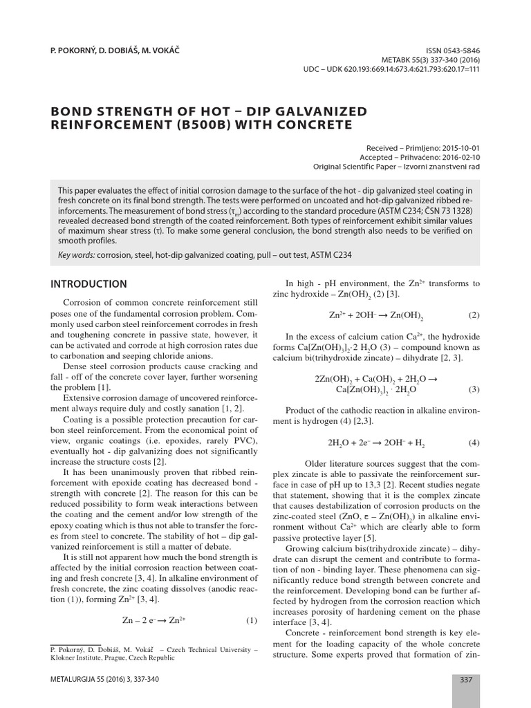 Bond Strength of Galvanized Reinforcement | PDF | Corrosion | Zinc