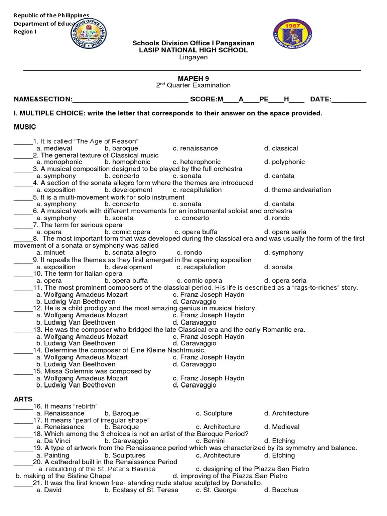 Mapeh 9 | PDF | Classical Period (Music) | Substance Abuse