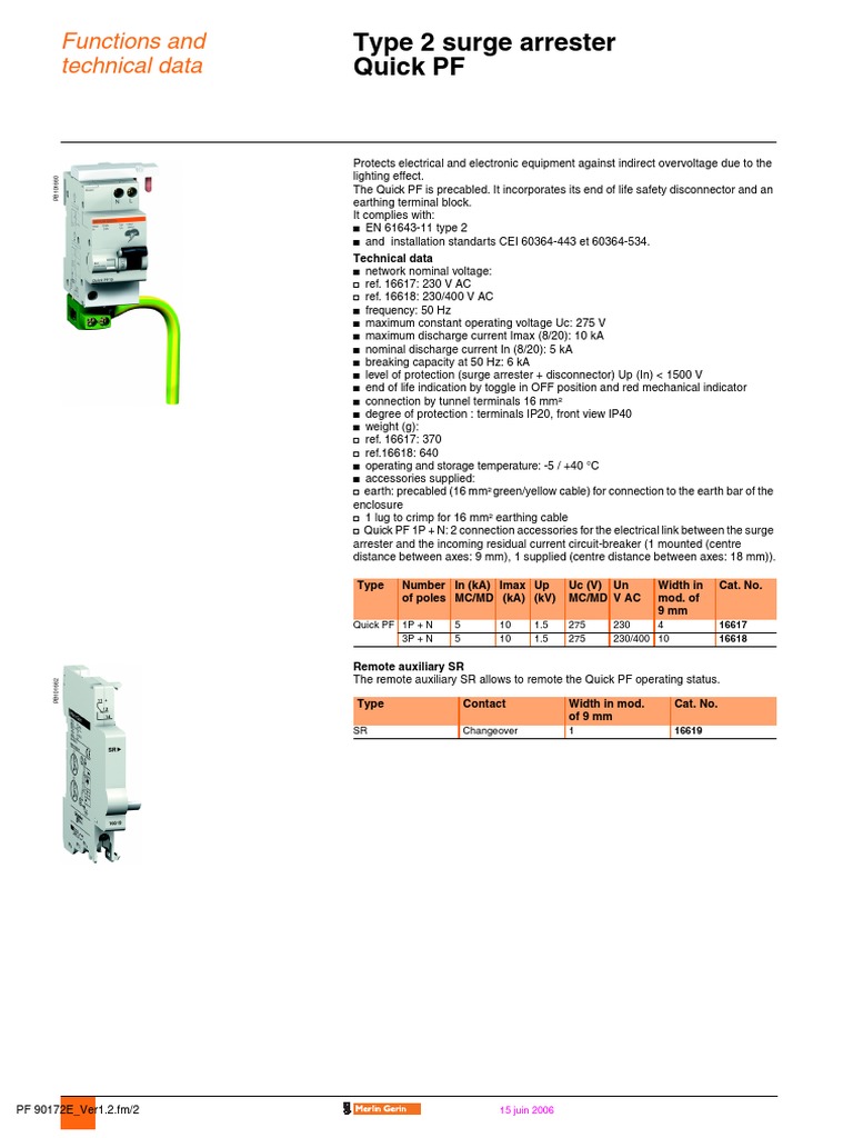 Type 2 Surge Arrester Quick PF: Functions and Technical Data | PDF ...