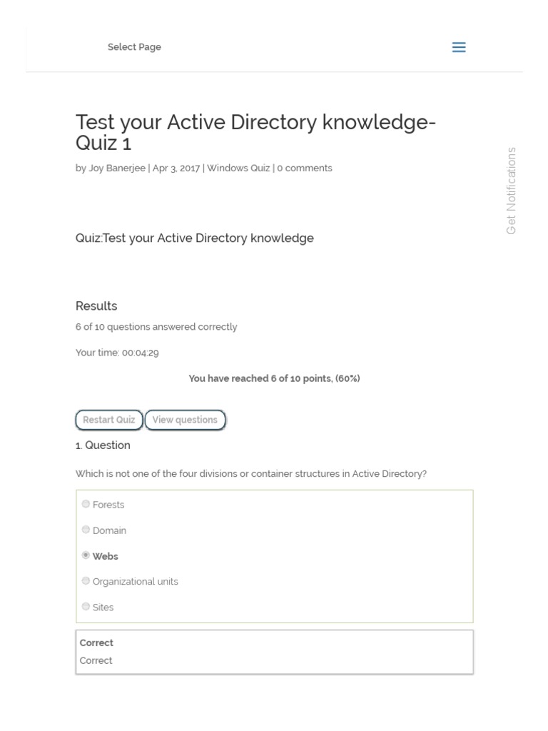 Test Your Active Directory Knowledge-Quiz 1 - AIK IT Support | PDF ...