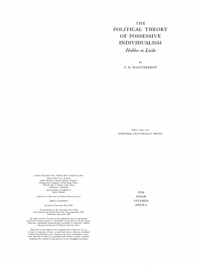 C.B Macpherson - The - PoliticalTheory of Possesive Individualism PDF | PDF