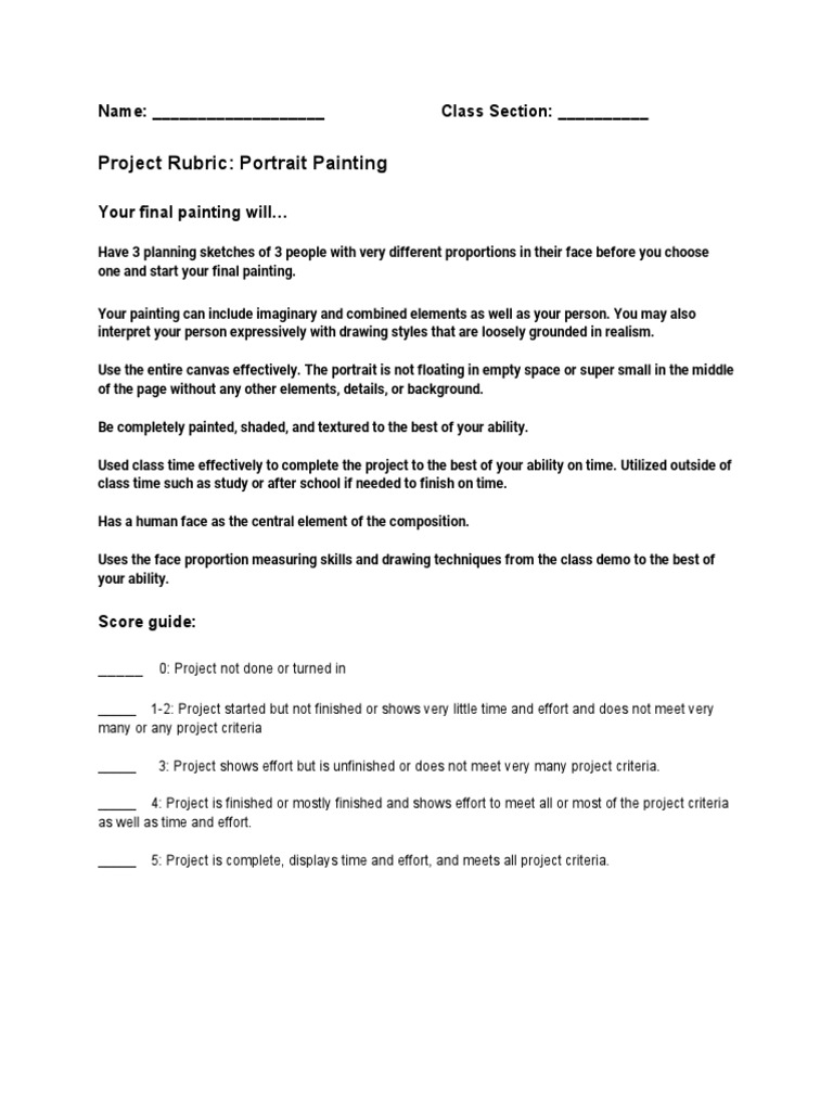 Portrait Painting - Rubric 2 | PDF