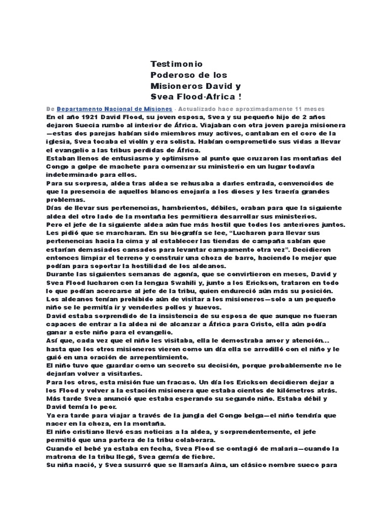 Testimonio Poderoso de Los Misioneros David y Svea Flood | PDF | Pablo ...