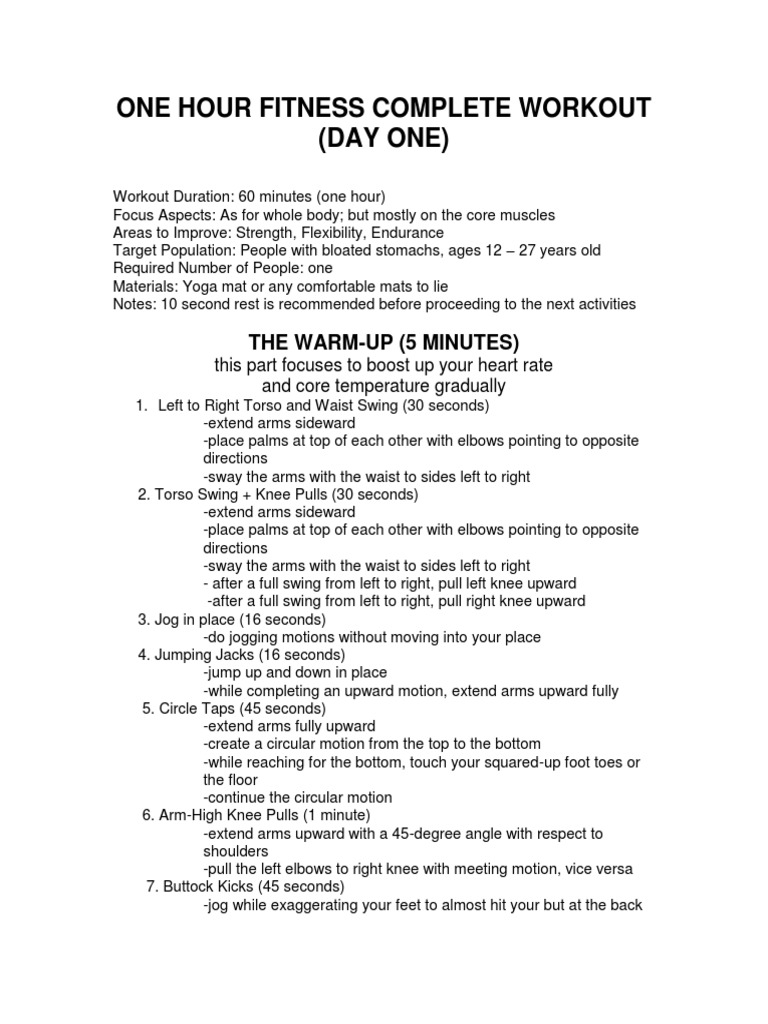 One Hour Fitness Complete Workout (Day One) : The Warm-Up (5 Minutes ...