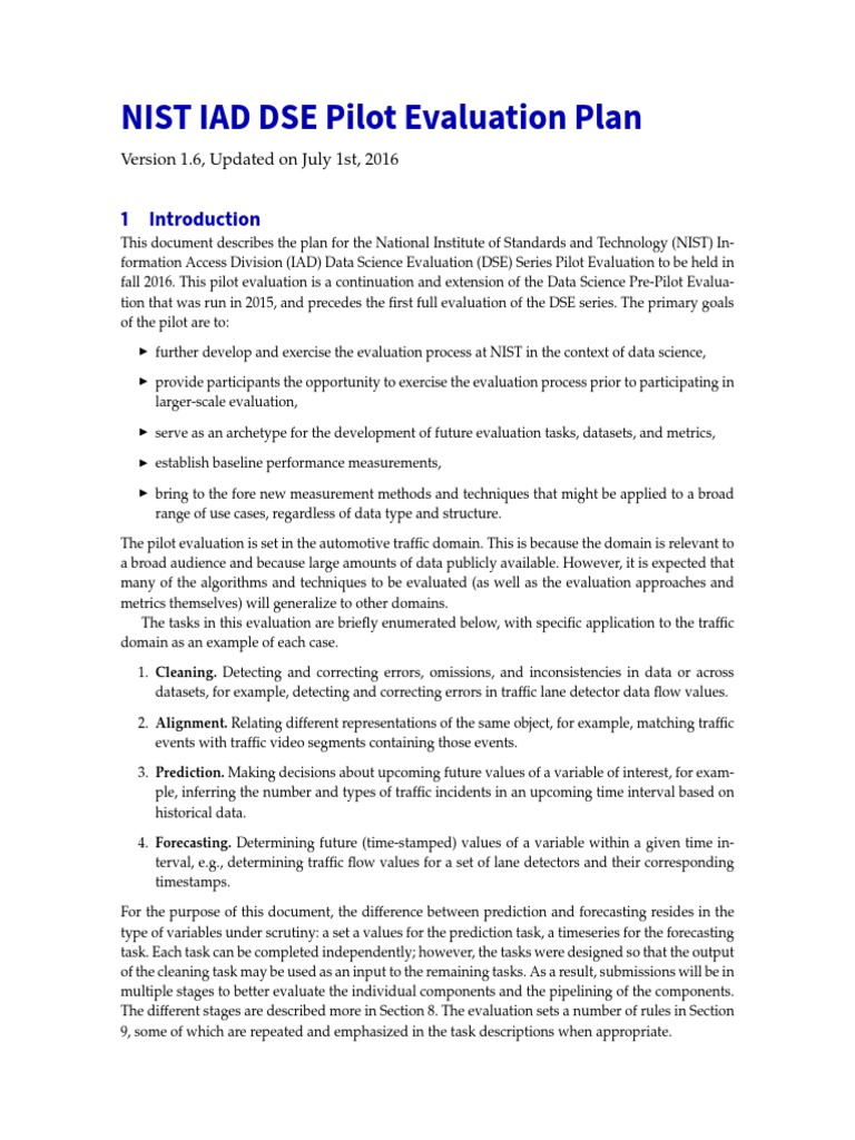 DSE Pilot Evaluation Plan v1 6 | PDF | Forecasting | Time Series