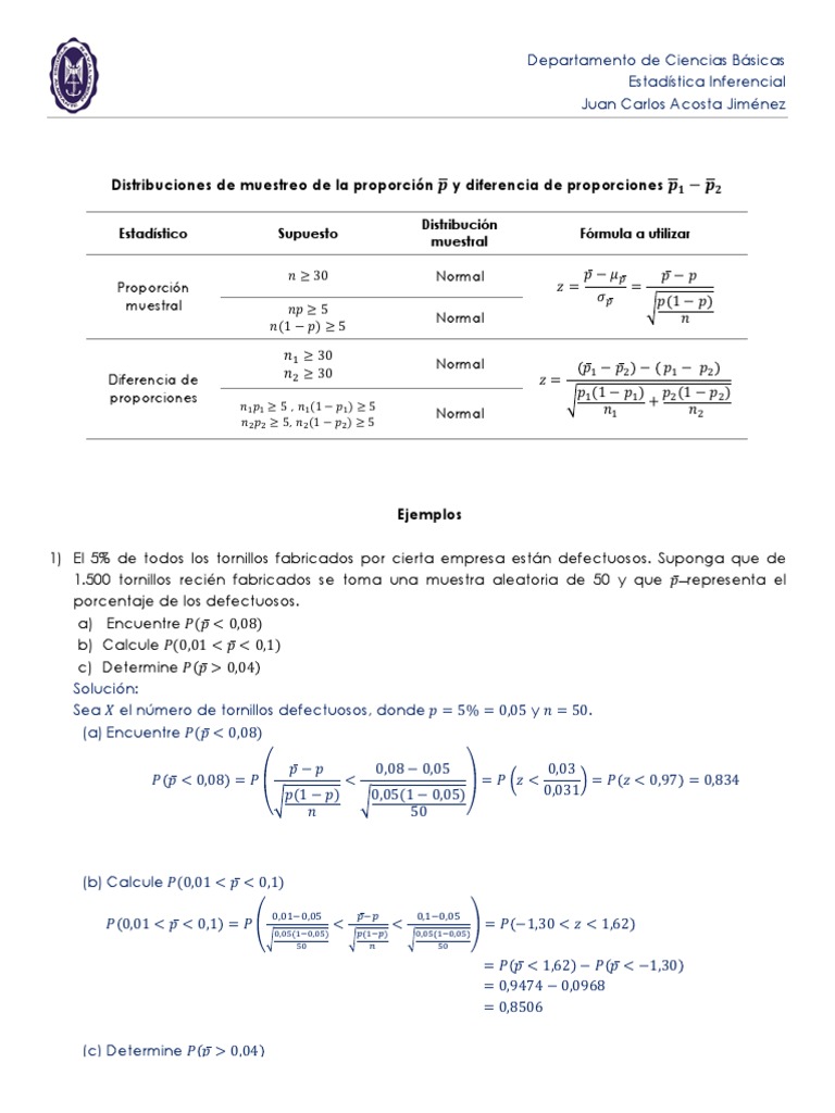 Distribución Muestral de Proporciones y Diferencias de Proporciones | PDF | Muestreo ...