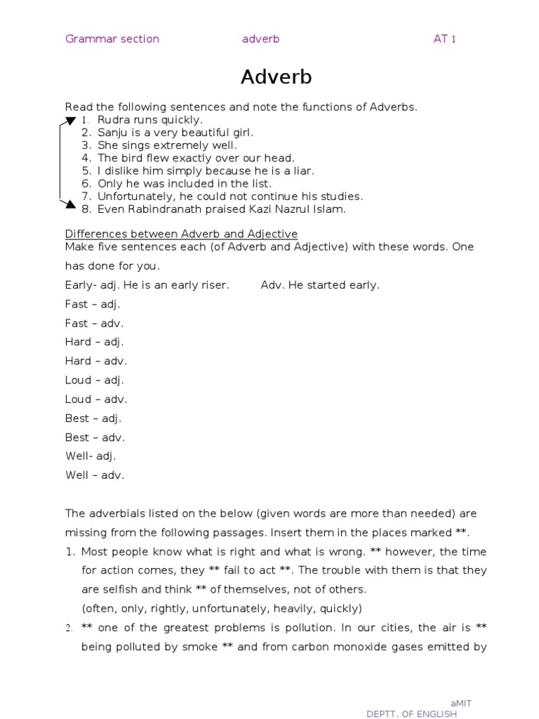 Adverb | PDF | Adverb | Verb