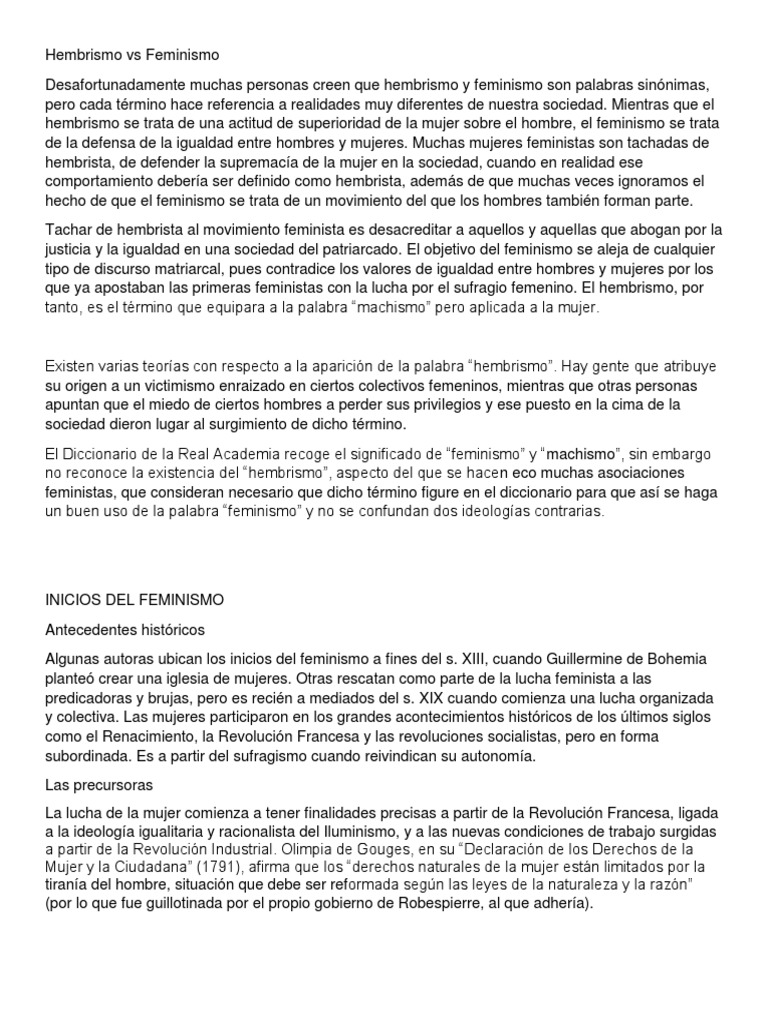 Hembrismo y Feminismo: Diferencias | PDF | Feminismo | Estudios de género