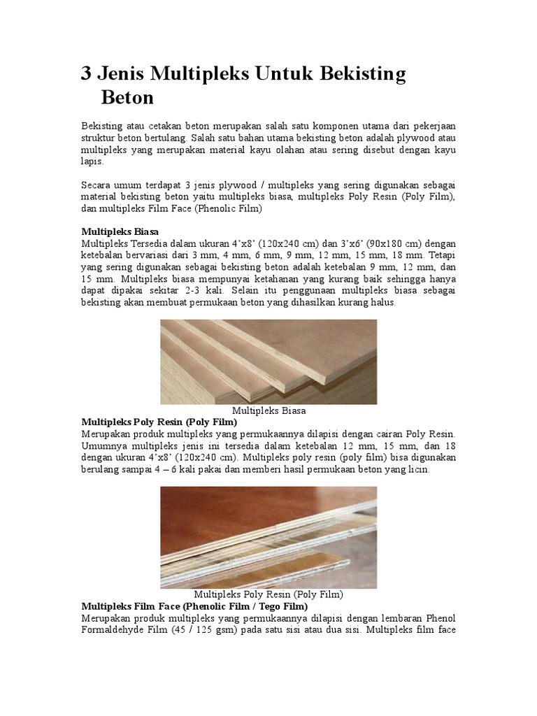 3 Jenis Multipleks Untuk Bekisting Beton | PDF | Griya & Taman