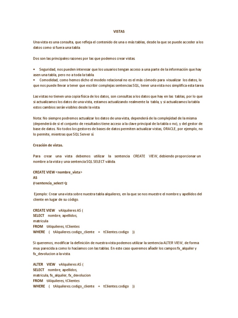 Vistas | PDF | SQL | Tabla (base de datos)