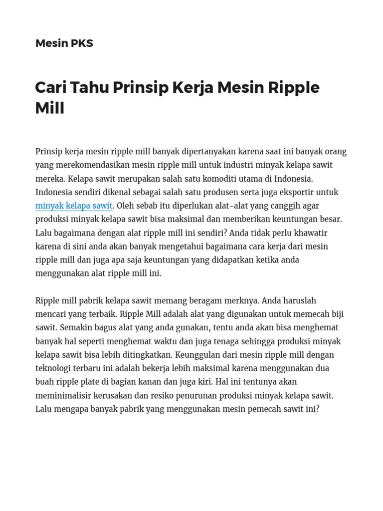 Cari Tahu Prinsip Kerja Mesin Ripple Mill | PDF