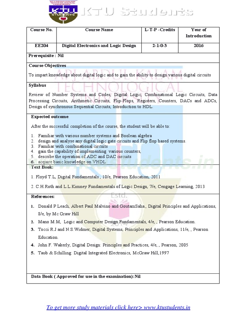 EE204 Digital Electrncs N Logic Design | PDF | Digital Electronics | Logic Gate