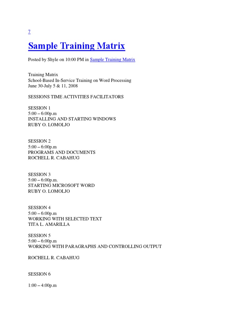 Sample Training Matrix | PDF