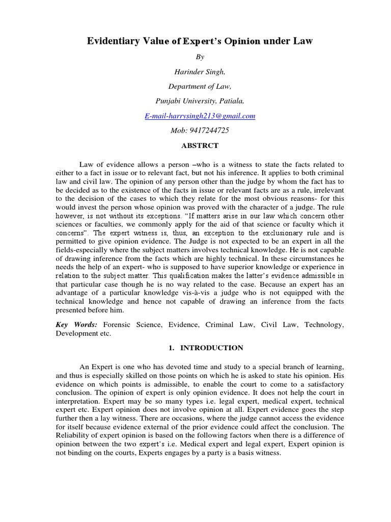 Evidentiary Value of Experts Opinion Und | Download Free PDF | Evidence ...