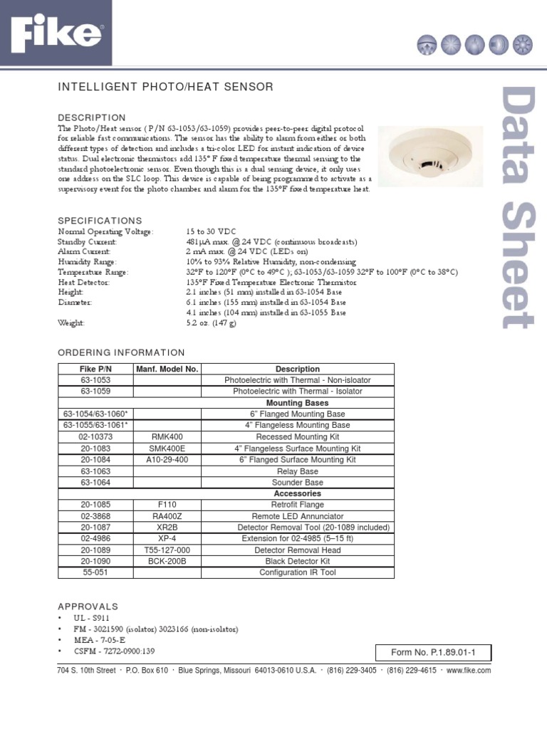 Detector Fike 63-1053 | PDF | Sensor | Manufactured Goods