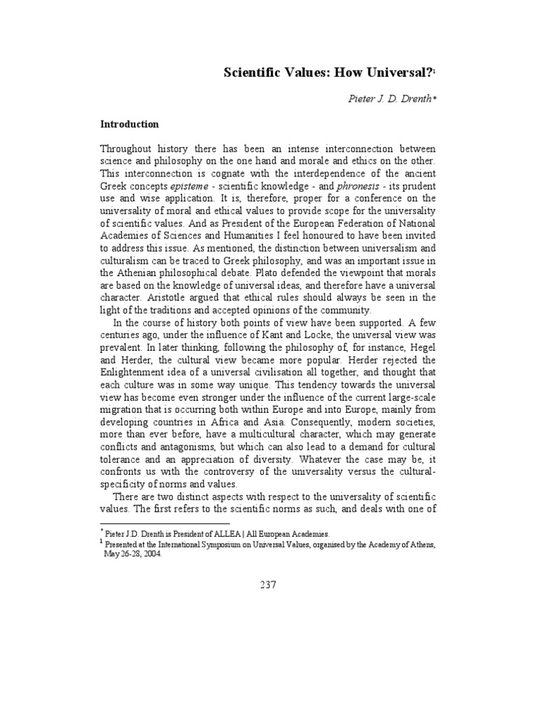 Drenth Scientific Values Los Valores Éticos de Las Ciencias | PDF ...