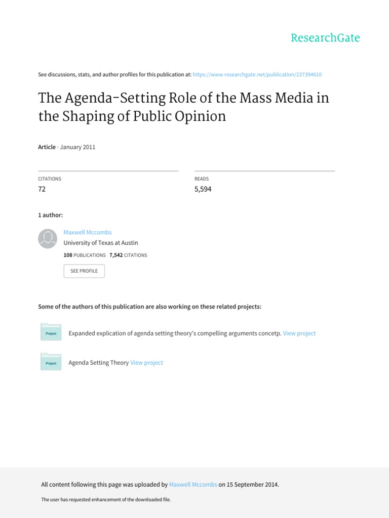 The Agenda-Setting Role of The Mass Media in The S | PDF | News | Mass ...