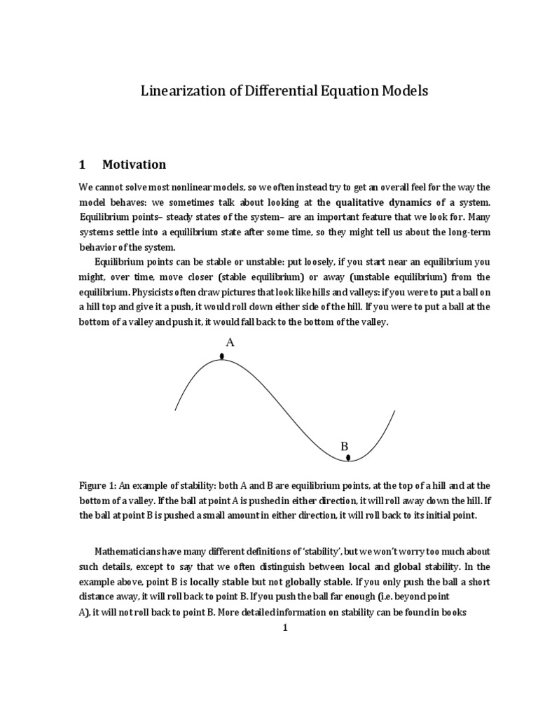 Linearization Of Differential Equation Models 1 Motivation Pdf