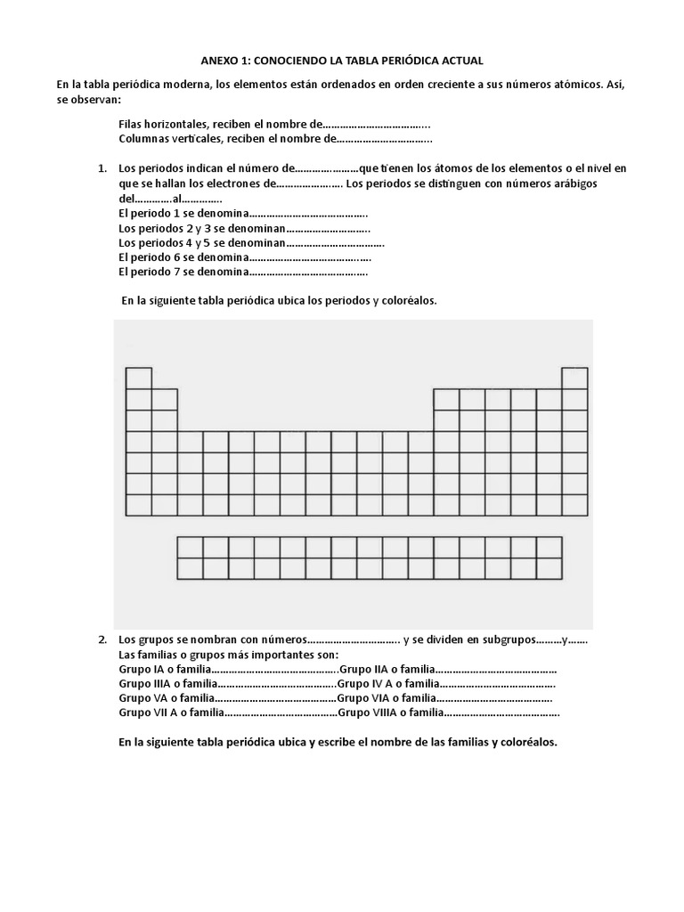Ficha de Trabajo de Tabla Periódica | Tabla periódica | Elementos ...
