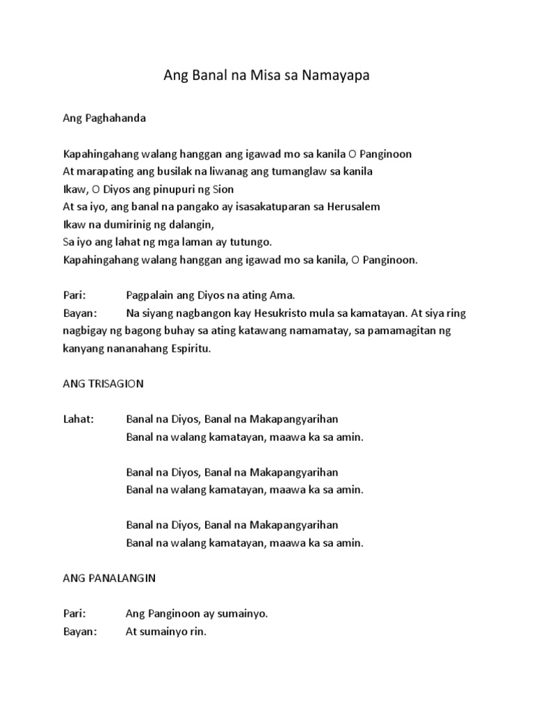 Ang Banal Na Misa Sa Namayapa | PDF