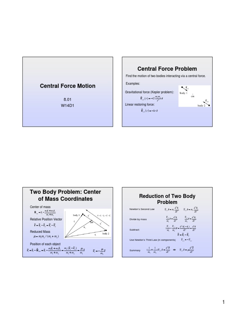 Central Force Problem: Reduction of Two Body Problem | PDF | Orbit | Angular Momentum