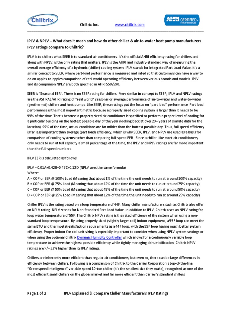 IPLV NPLV Explained Comparison | PDF | Air Conditioning | Heat Pump