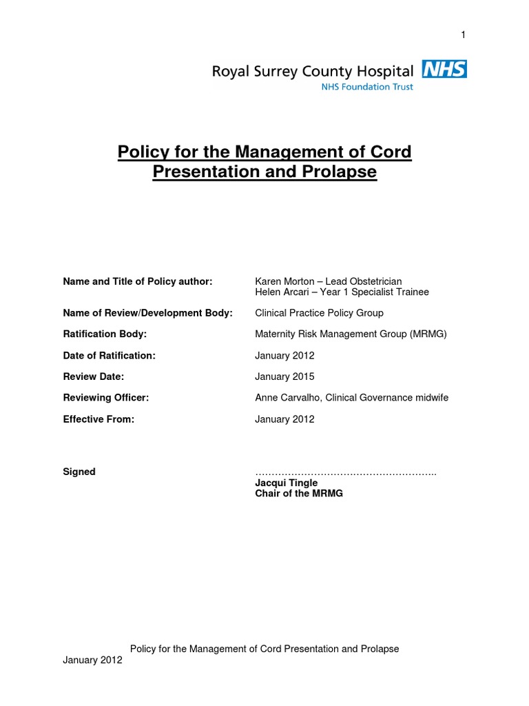 Management of Cord Presentation & Prolapse | PDF | Childbirth | Human ...