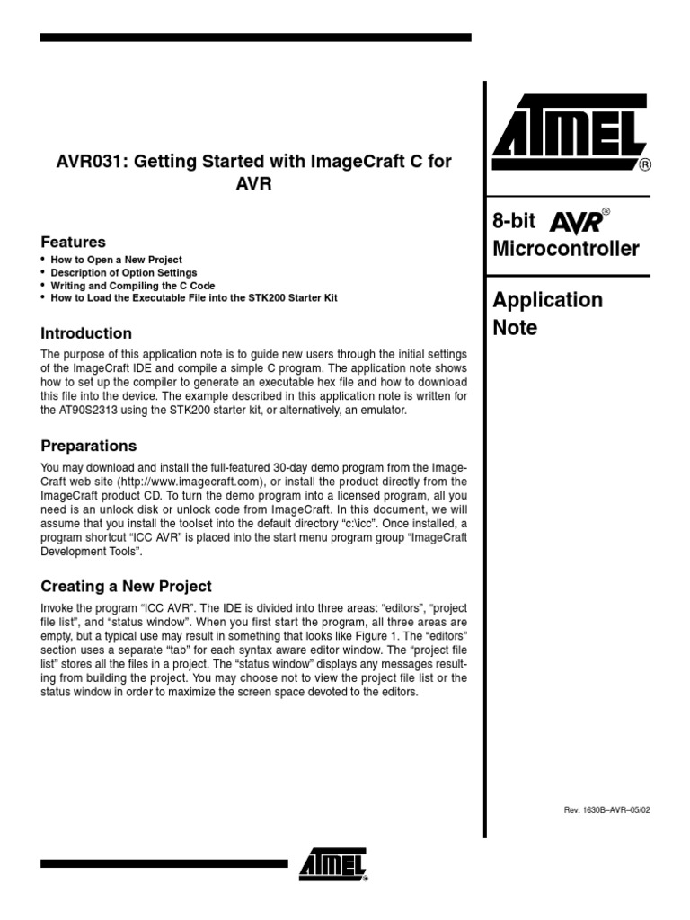 Avr031: Getting Started With Imagecraft C For Avr: 8-Bit Microcontroller Application Note | PDF ...