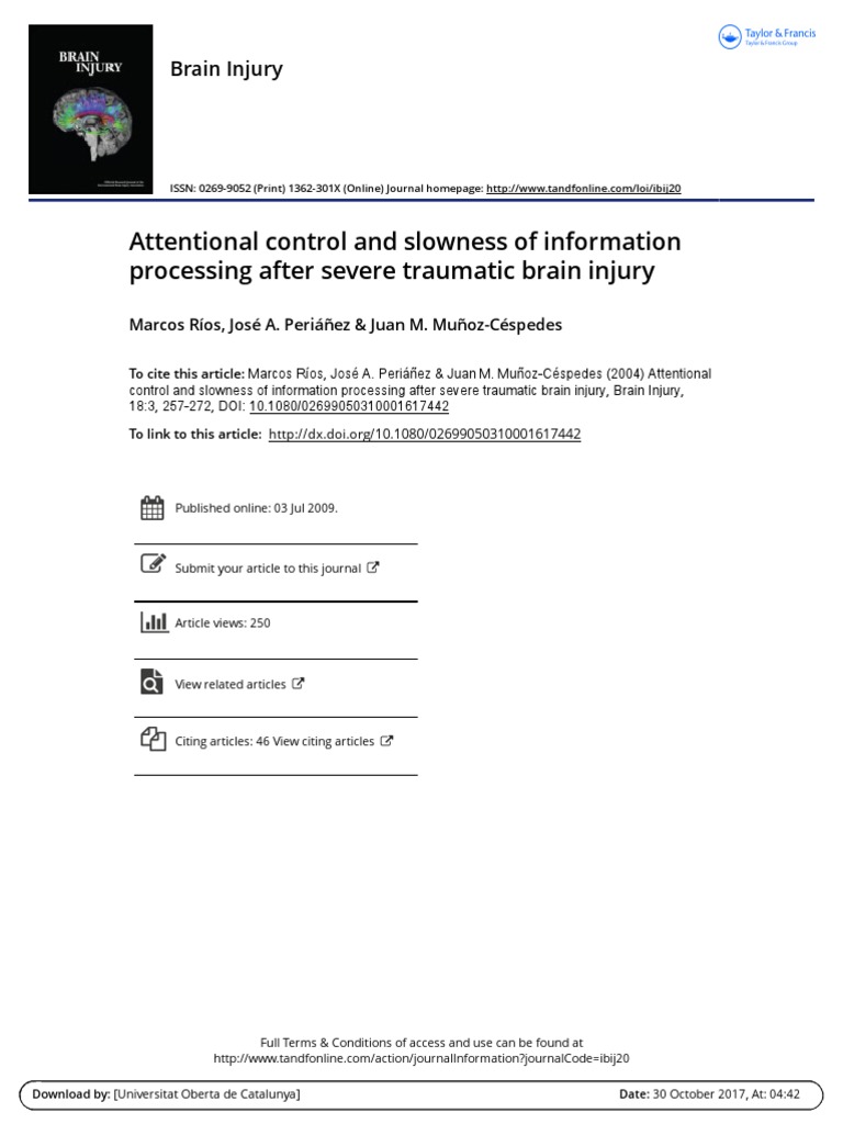 Attentional Control and Slowness of Information Processing After Severe ...