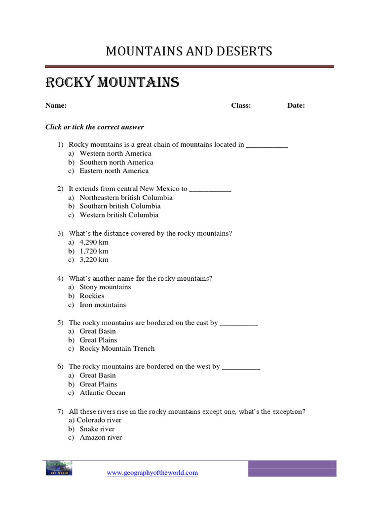 The Rocky Mountains Geography Worksheets New | PDF | Rocky Mountains ...