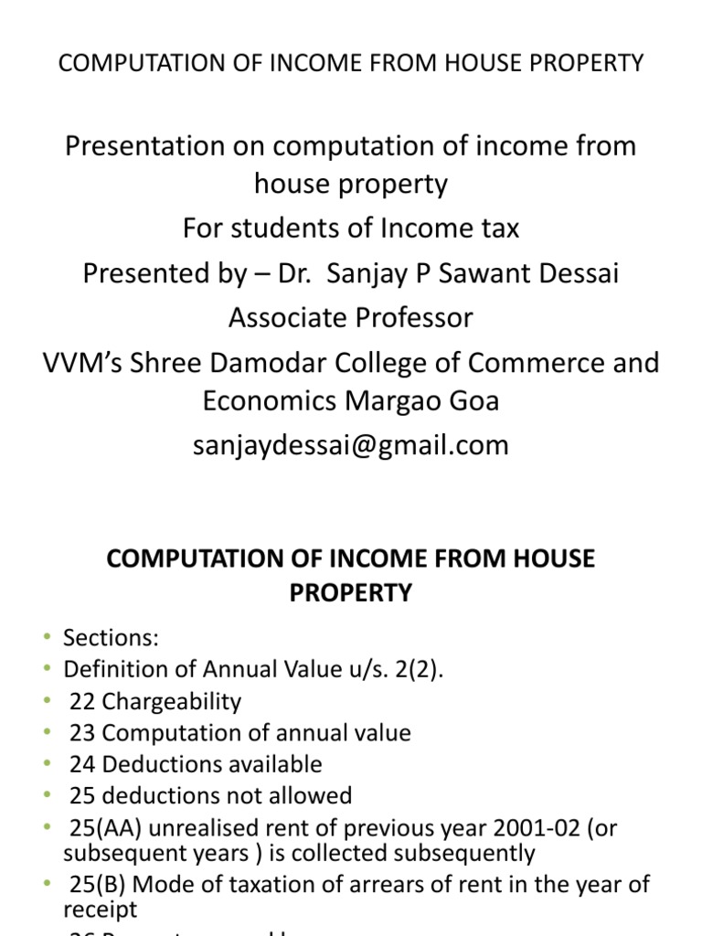 Income from House Property Calculation | PDF | Tax Deduction | Renting